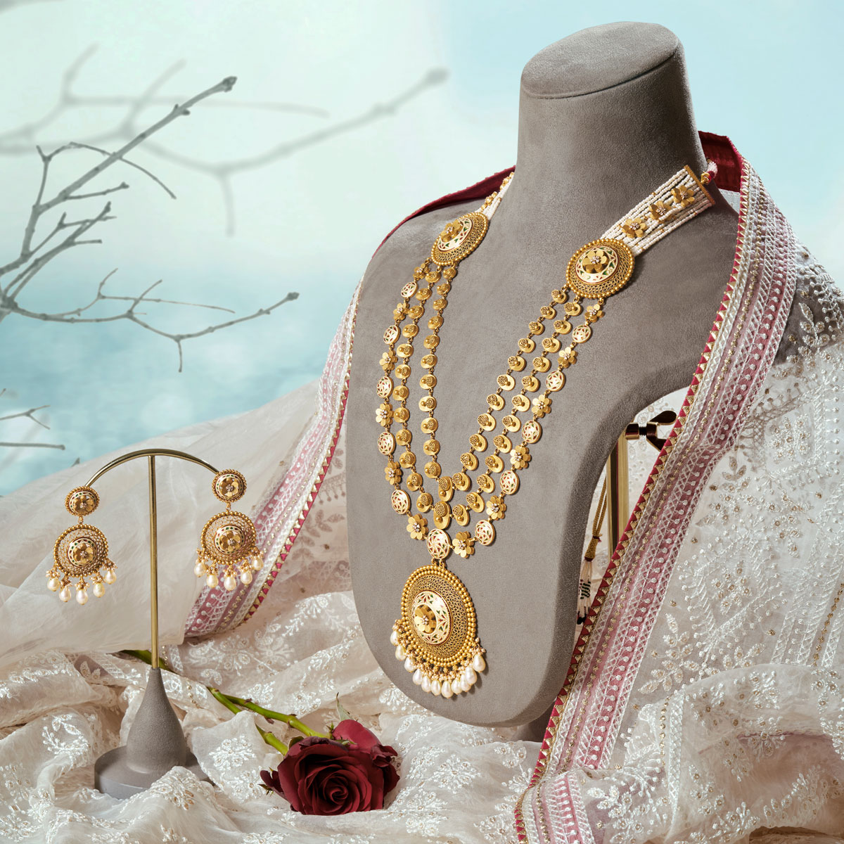 Stunning Long Rani Haar and Earrings - Rajwadi Jewellers